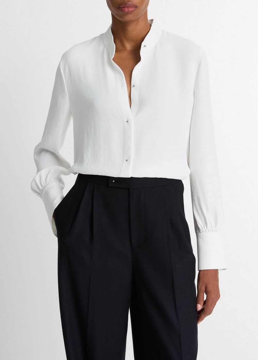 VINCE Vince Relaxed Matte Crepe Shirt with Metal Buttons